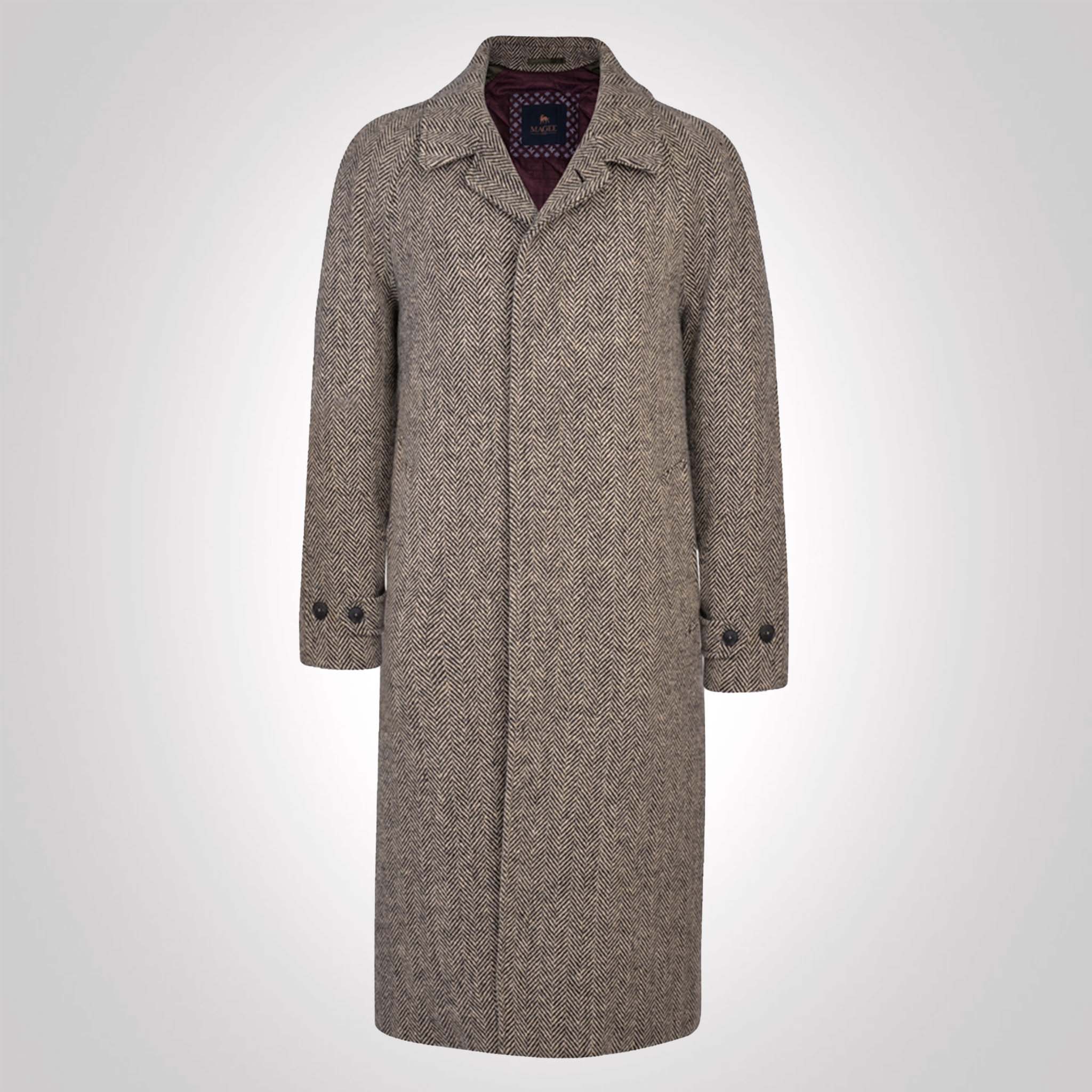 CORRIB DONEGAL TWEED OVERCOAT IN BLACK & CAMEL HERRINGBONE – Scottish House
